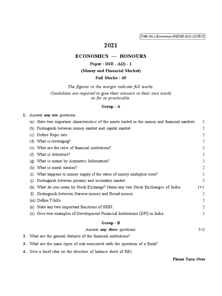 SEM 6 - 10 - BA BSC - HONS - ECONOMICS - DSE A2 - MONEY AND FINANCIAL ...