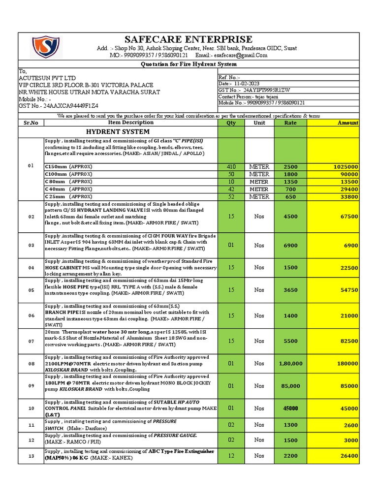 Fire Hydrant System ACUTESUN | PDF | Pipe (Fluid Conveyance) | Pump
