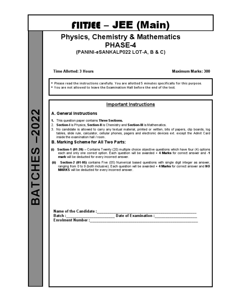 Fiitjee - Jee (Main) : Physics, Chemistry & Mathematics Phase-4 | PDF | Sound | Frequency