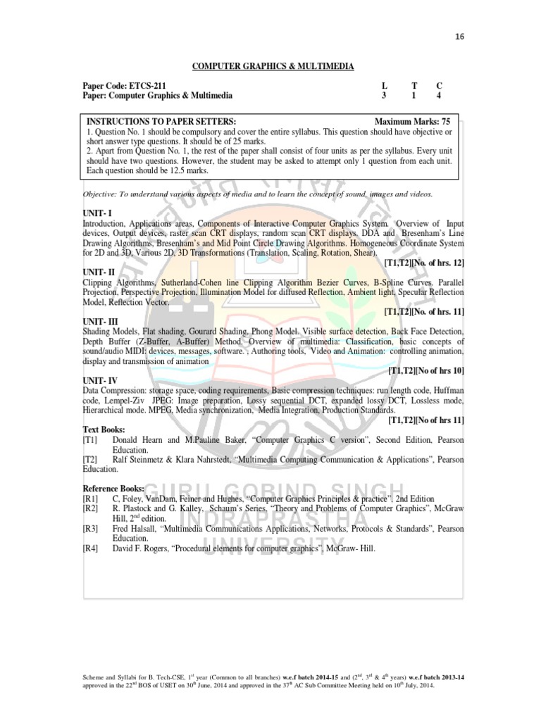 Computer Graphics & Multimedia Syllabus | PDF | Data Compression | 2 D ...