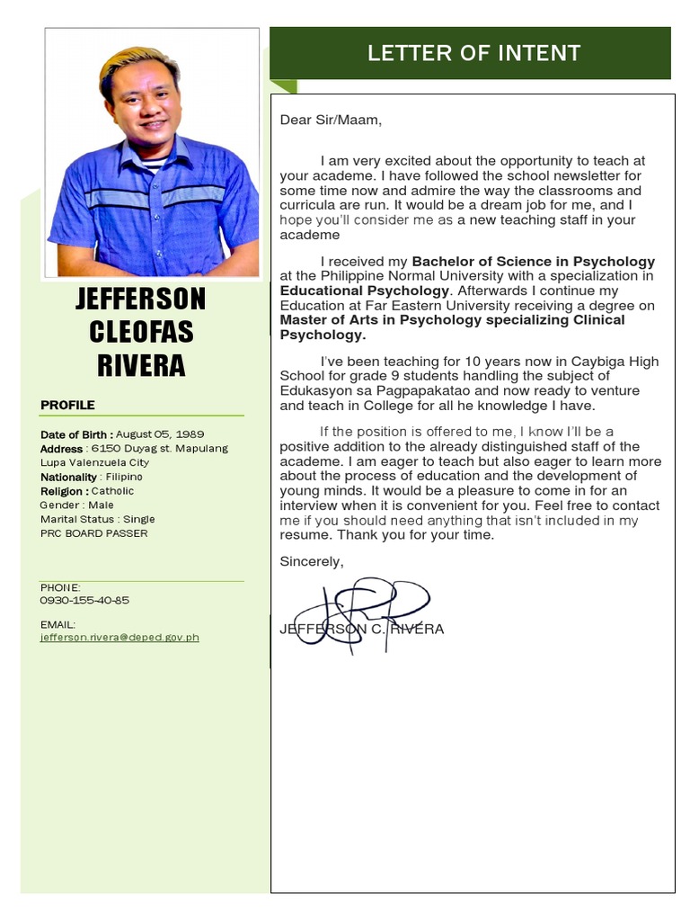 Letter of Intent | PDF | Learning | Cognition