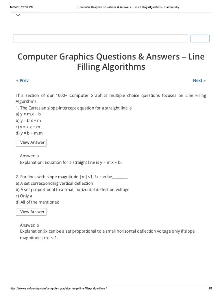 Computer Graphics Questions And Answers Line Filling Algorithms Sanfoundry Pdf Computing 2387