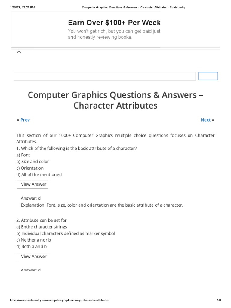 Computer Graphics Questions & Answers - Character Attributes ...