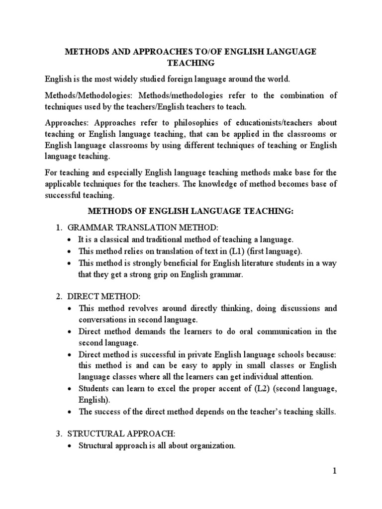 English Language Teaching Methods | PDF | Language Education | Second Language
