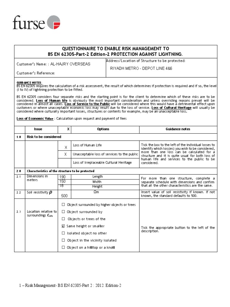 BS EN 62305 - 2012 Edition 2_risk_assessment_questionnaire-Filled | PDF ...