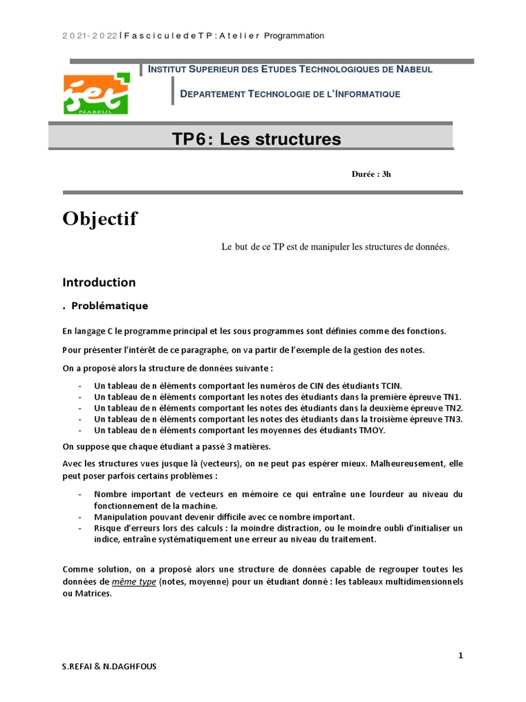 Objectif: TP 6: Les Structures | PDF | Variable (informatique) | Programmation informatique
