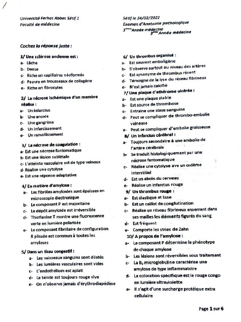 Examen Anapath 2021-2022 | PDF