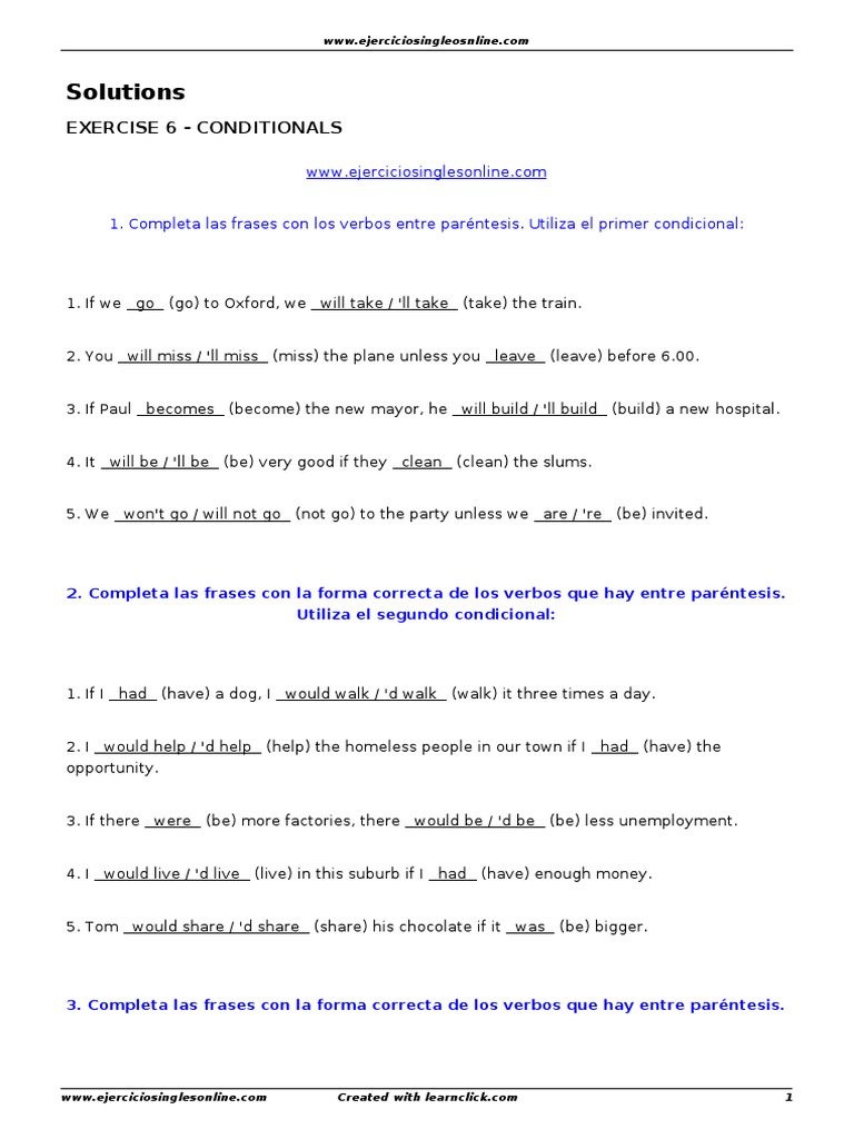Solutions - EXERCISE 6 - CONDITIONALS | PDF | Foreign Language Studies