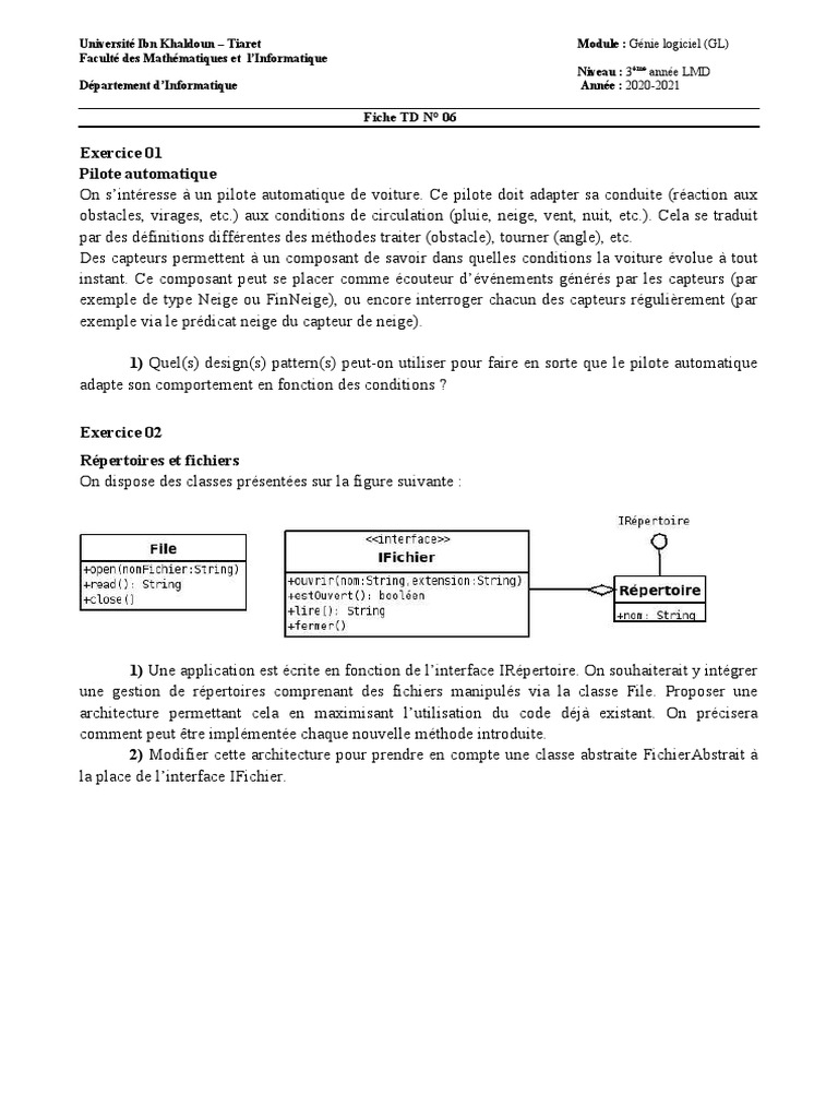 Pilote automatique et design patterns en GL | PDF | Interface (Informatique) | Informatique