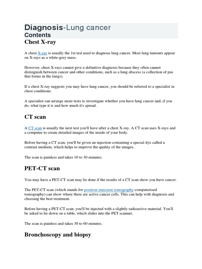 Diagnosing Lung Cancer | PDF | Positron Emission Tomography | Ct Scan