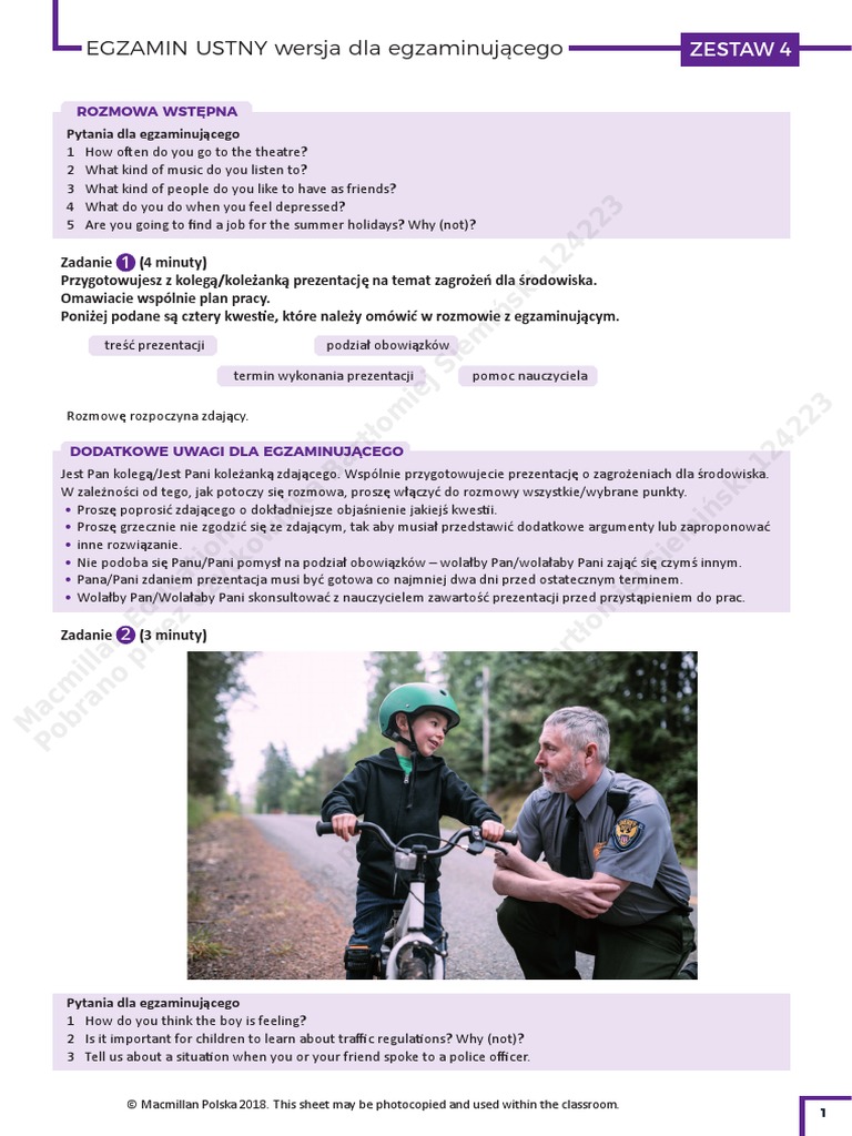 Matura Ustna Egzaminator ZESTAW 4 | PDF