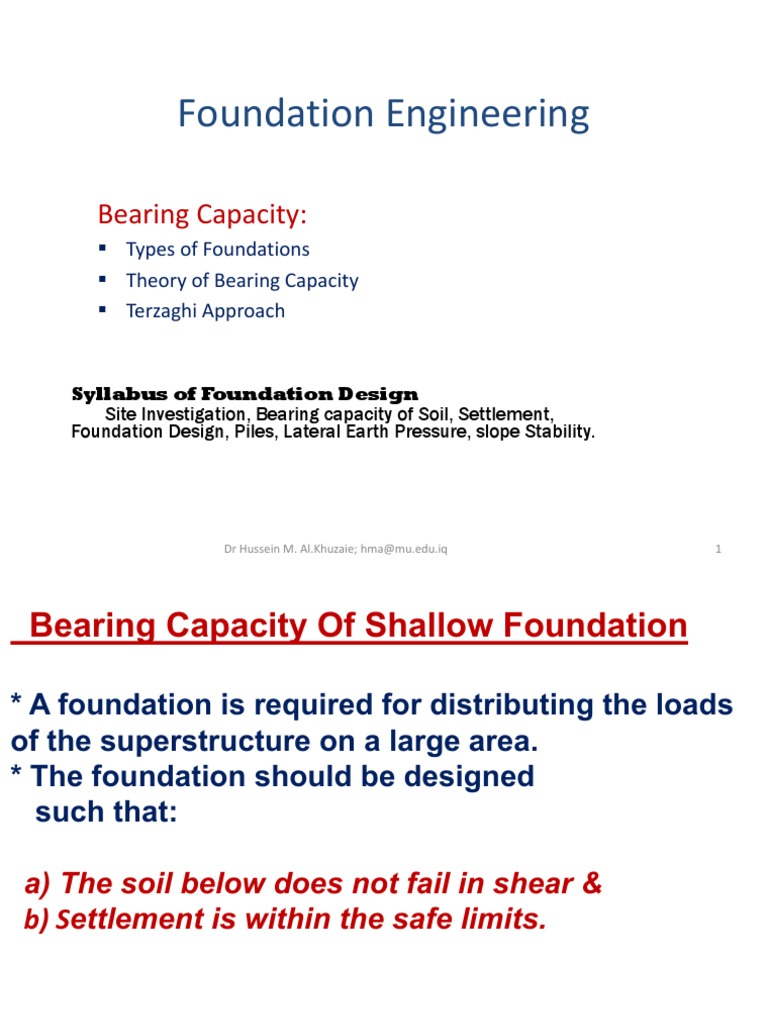 Analysis of Bearing Capacity and Foundation Design Principles for ...