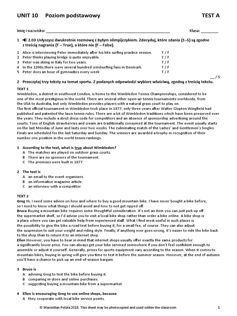 U10 Test PP A | PDF | Sports