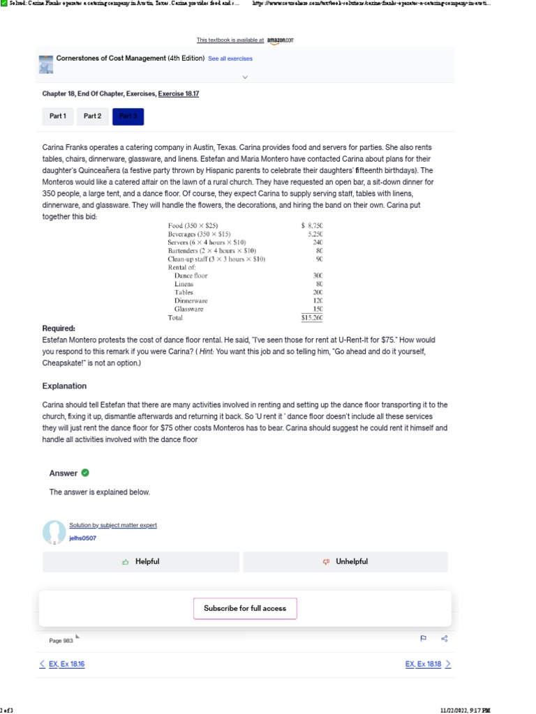 Cornerstones of Cost Management (4th Edition) : Chapter 18, End of ...