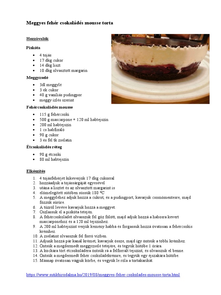 Meggyes Fehér Csokoládés Mousse Torta | PDF