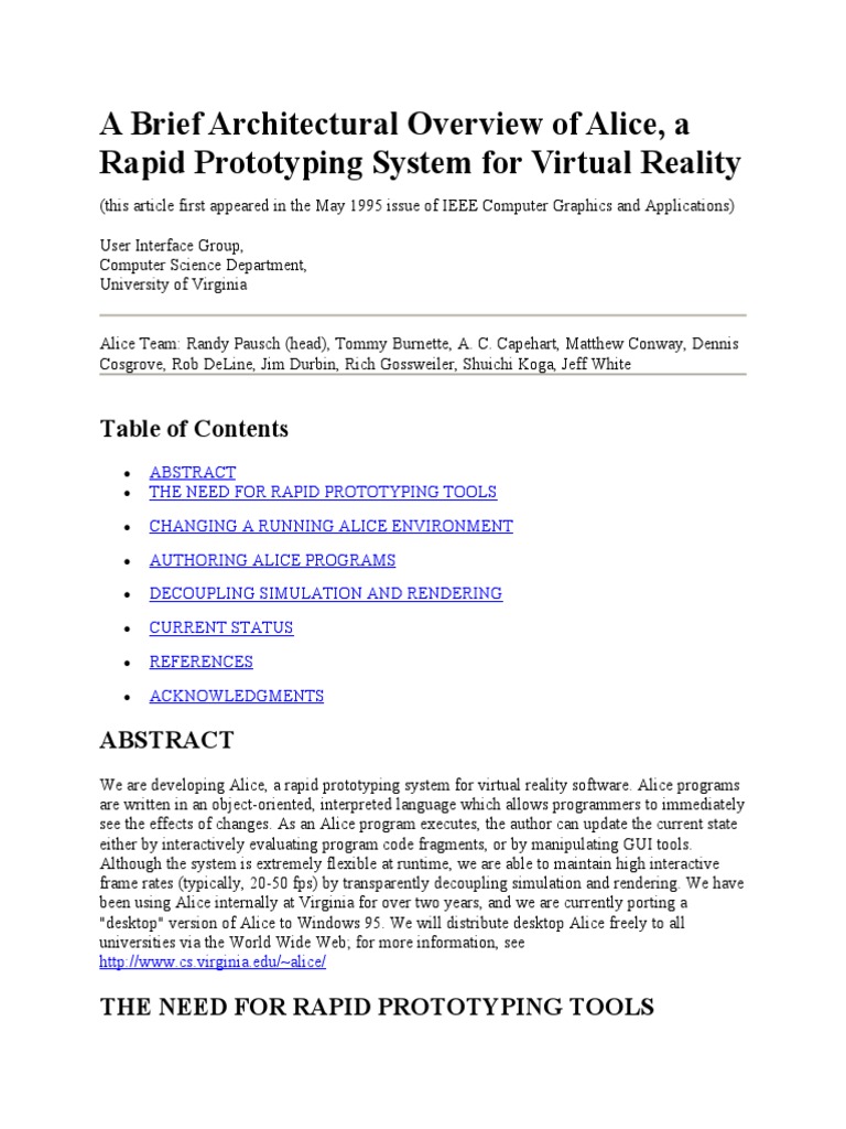 Alice VR Prototyping System Overview | PDF | Simulation | Databases