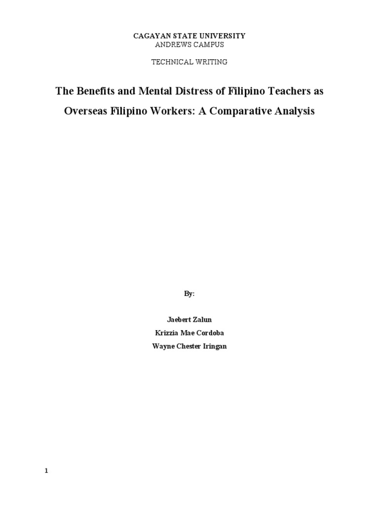 The Benefits and Mental Distress of Filipino Teachers As Overseas ...