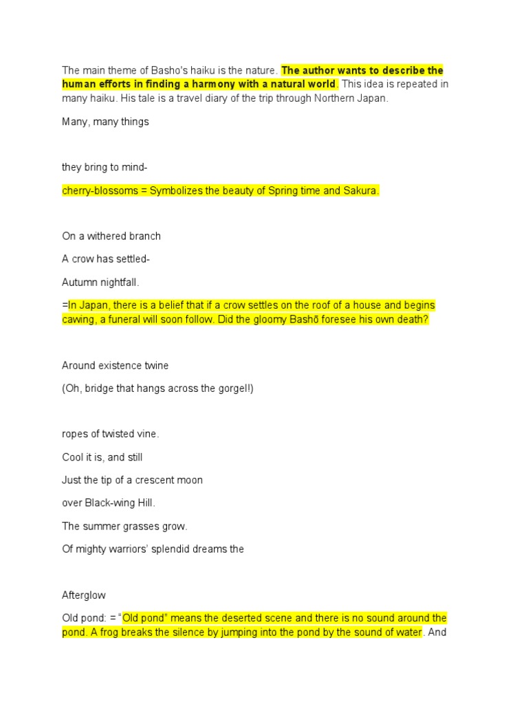 The Main Theme Of Basho Pdf Haiku