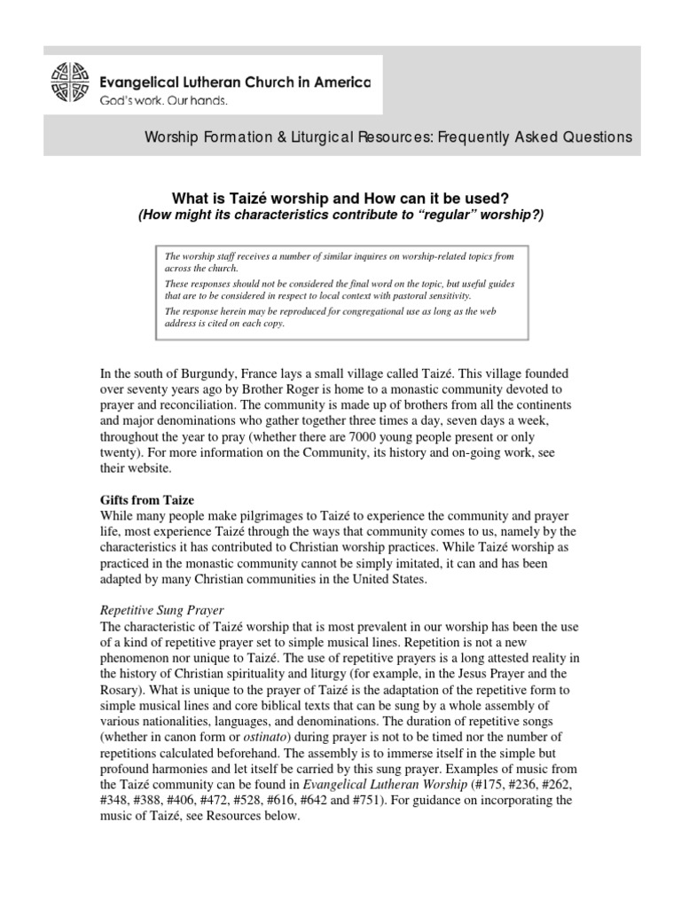 What Is Taize Worship and How Can It Be Used | PDF | Prayer | Worship