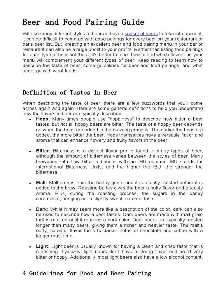 Beer and Food Pairing Guide | PDF | Beer | Ale