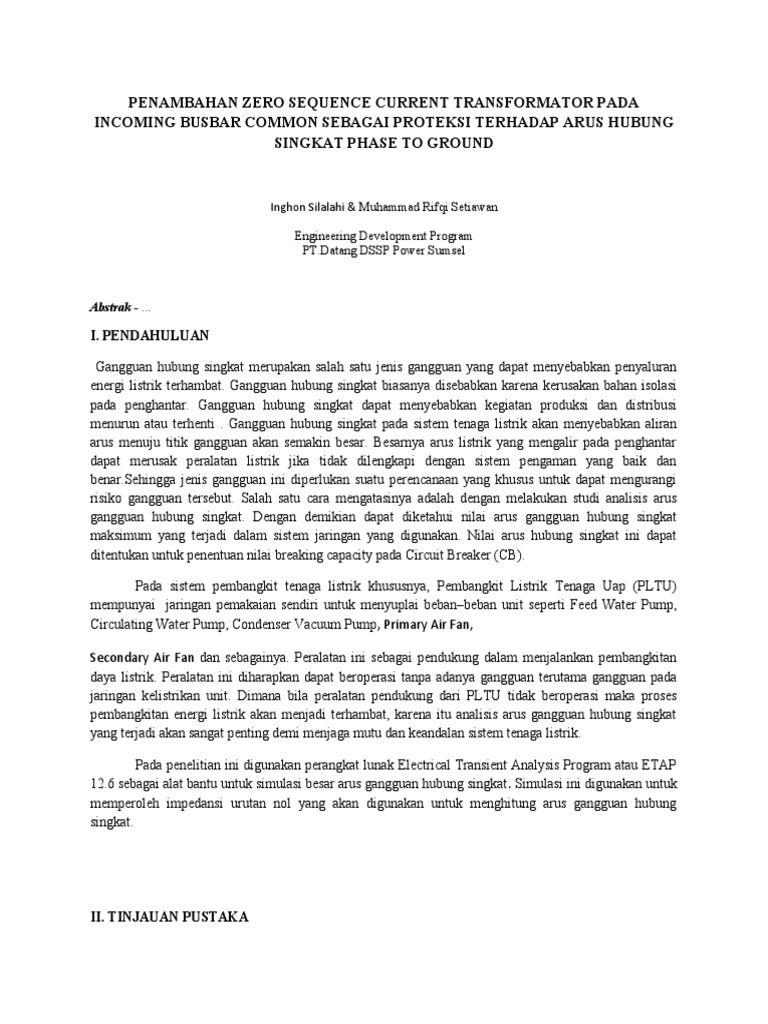 Proteksi Arus Hubung Singkat dengan Zero Sequence CT | PDF