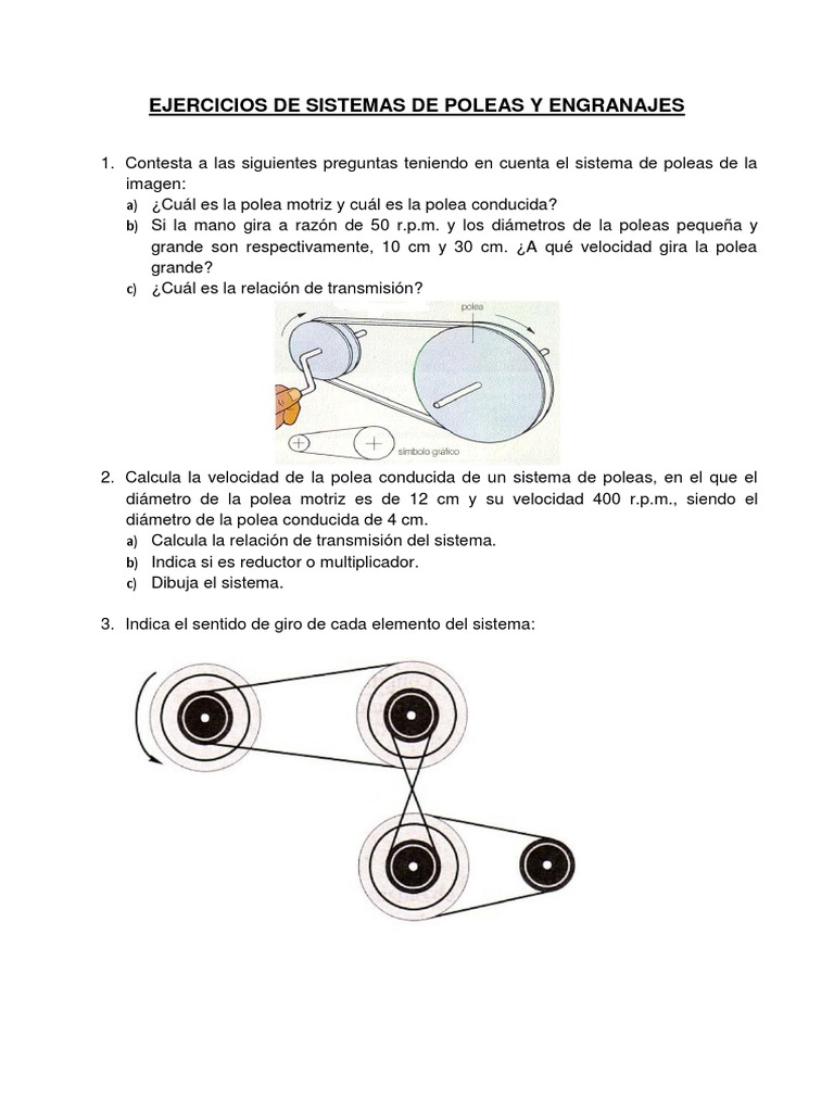 EJERCICOS SISTEMAS DE POLEAS Y ENGRANAJES (1) | PDF