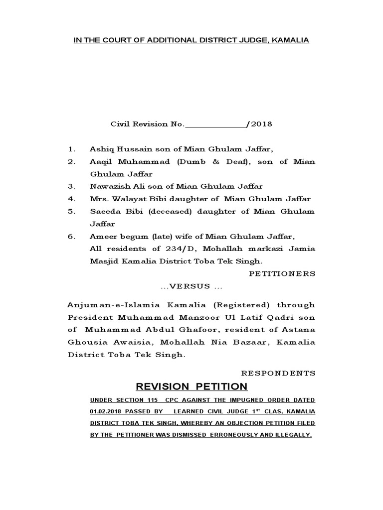 Civil Revision Petition in Kamalia Court | PDF | Judgment (Law) | Affidavit