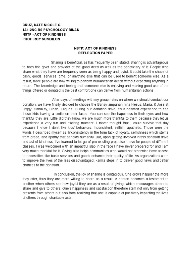 Cruz - NSTP - Reflection Paper | PDF | Cognitive Science | Psychological Concepts