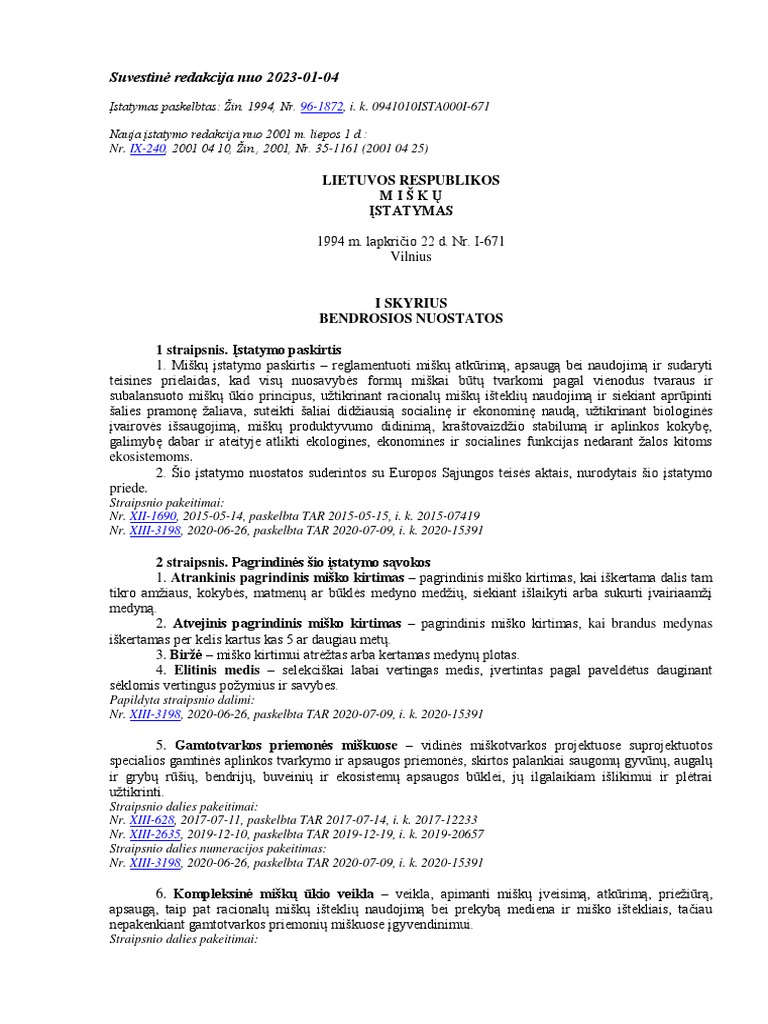 Lietuvos Respublikos Miškų Įstatymas | PDF