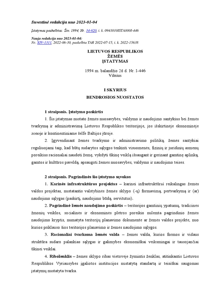 Lietuvos Respublikos žemės įstatymas | PDF