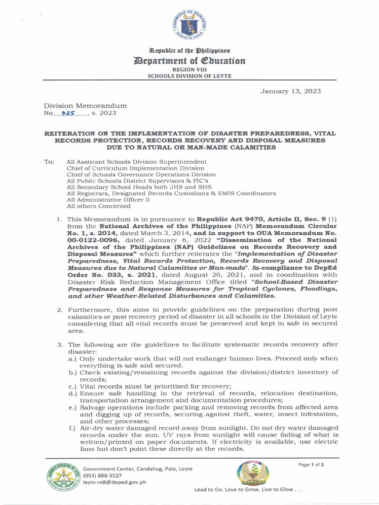 DM No. 025, S. 2023 - Reiteration On The Implementation of Disaster ...