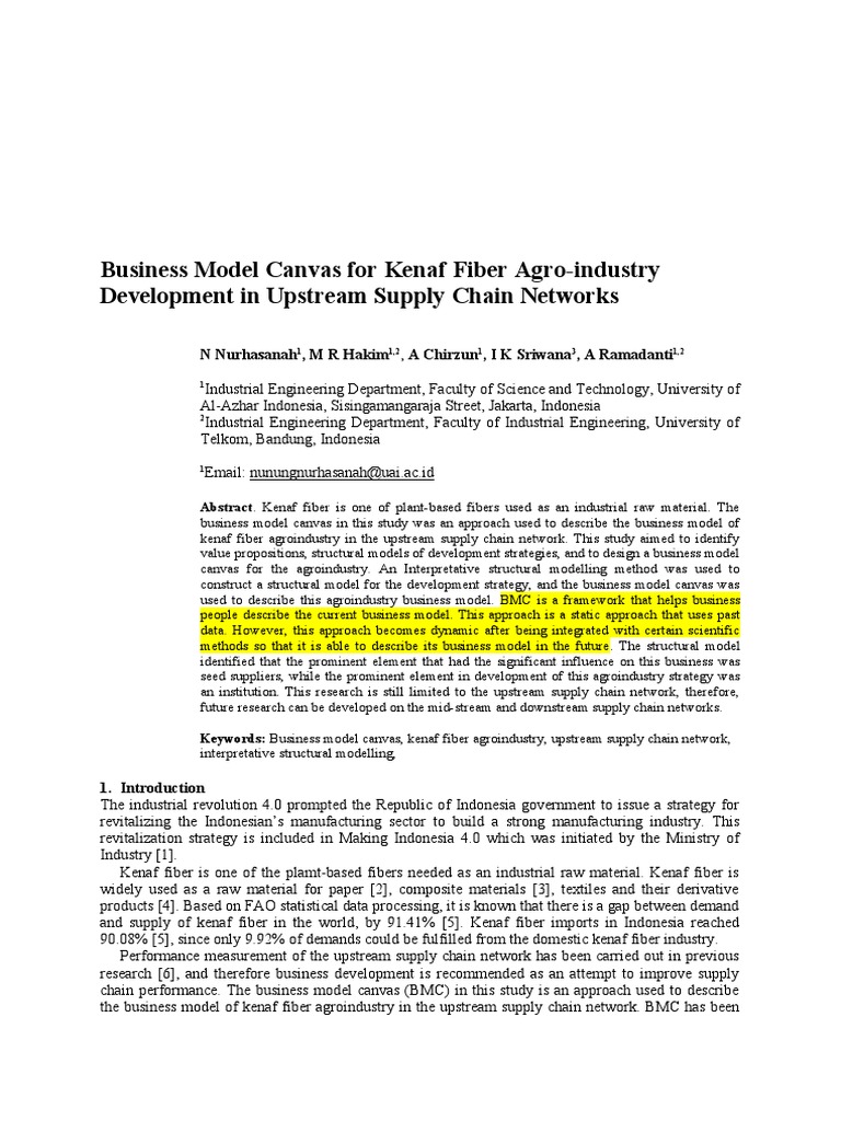 Business Model Canvas For Kenaf Fiber Agroindustry Development in The ...