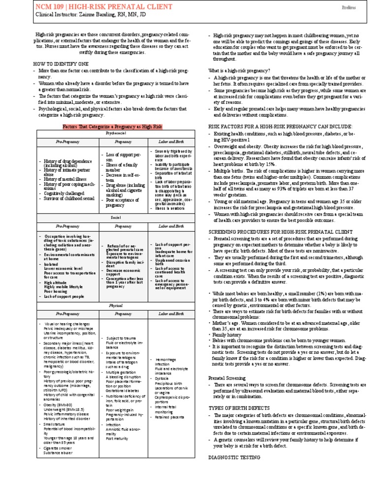 NCM 109 High Risk Pregnancy | PDF | Pregnancy | Public Health