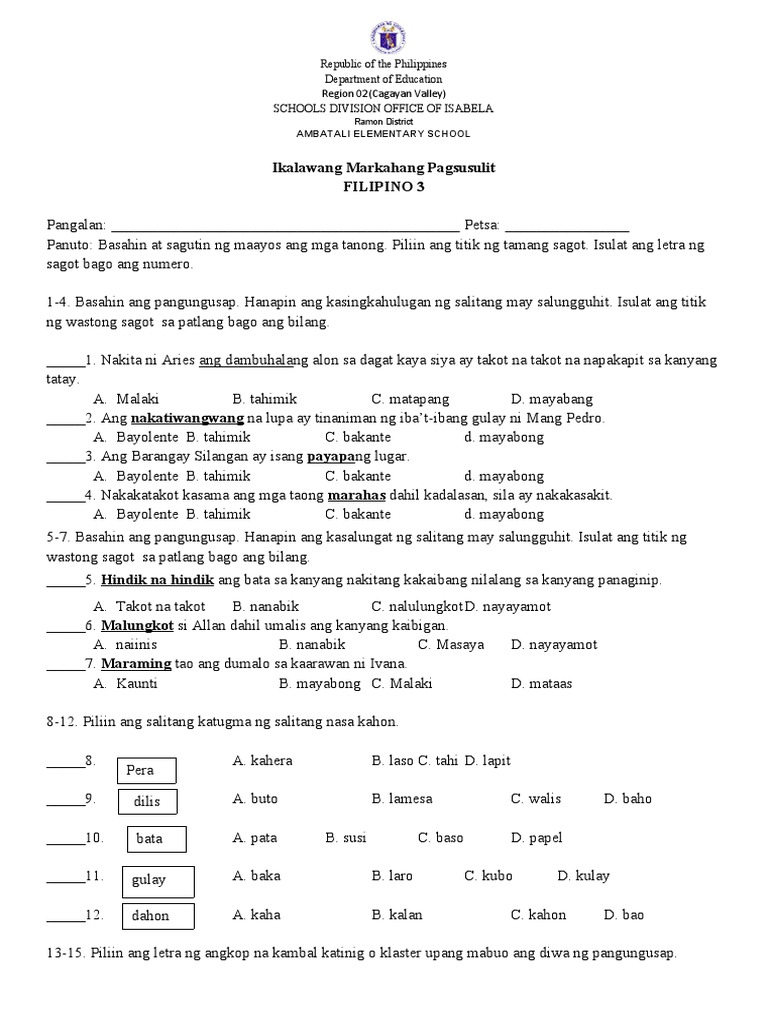 PT - Filipino 3 - Q2 | PDF