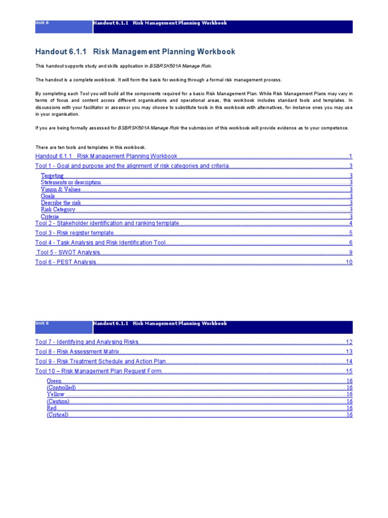 Risk Management Workbook | PDF | Risk | Risk Management