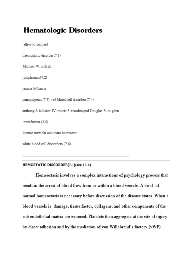 Hematologic Disorders: Jeffrey | PDF | Coagulation | Bleeding