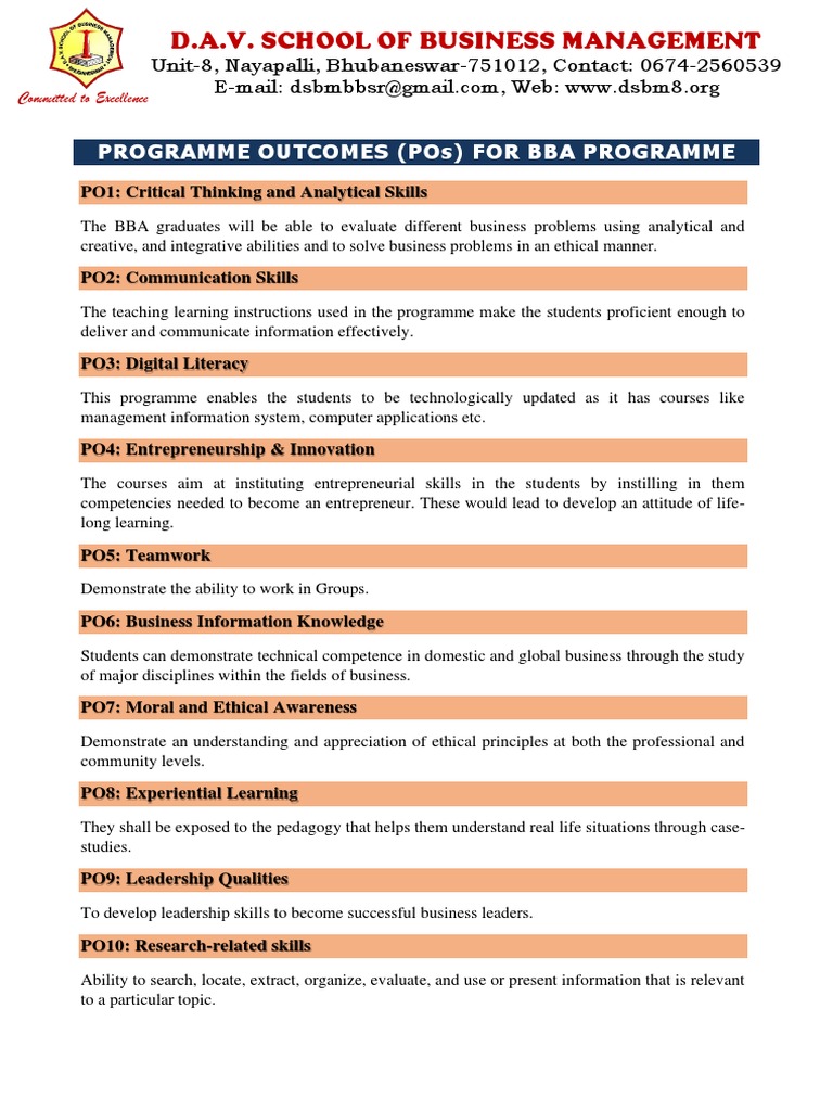 Programme Outcome BBA | PDF