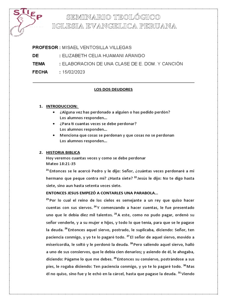 Parábola del Perdón: Los Dos Deudores | PDF | Teología | Creencia ...