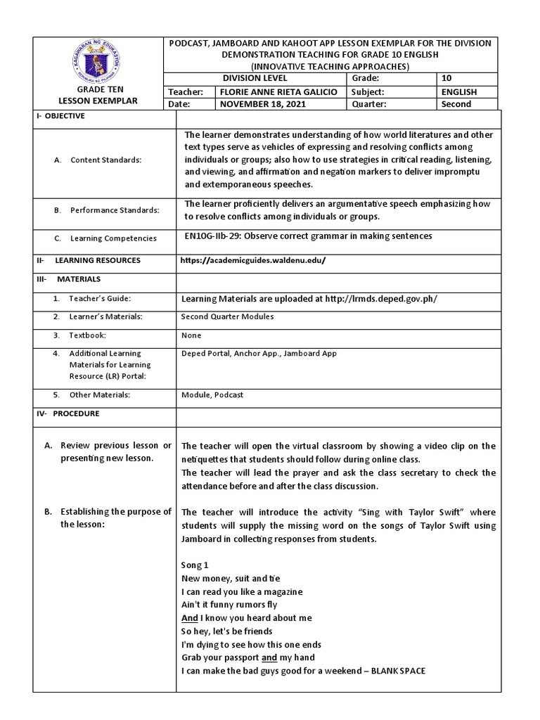 Lesson Plan | PDF | Clause | Sentence (Linguistics)