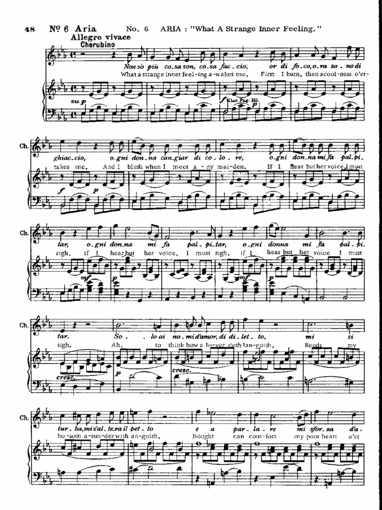 Mozart Cherubino Non - So - Piu Klavir | PDF