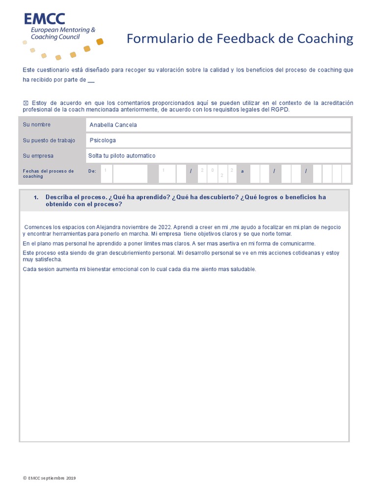 Cuestionario de Feedback Coaching | PDF