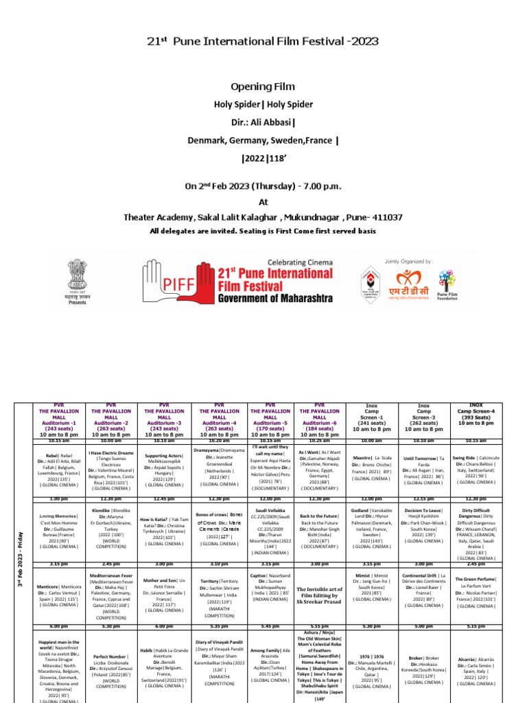 21st PIFF Final Screening Schedule | PDF