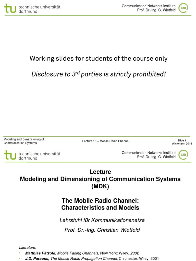 MDK Lecture RadioChannelModels2018 | PDF | Radio Propagation | Waves
