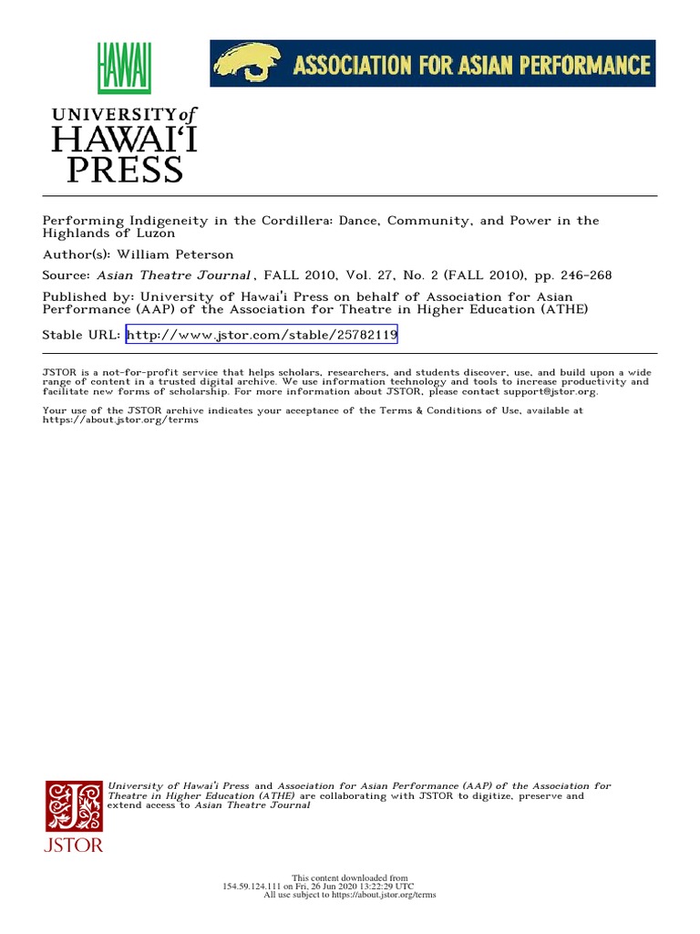 Performing Indigeneity in The Cordillera Dance Community and Power in The Highlands of Luzon ...