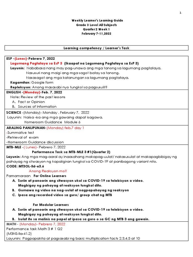 Week1q3 Grade3 WHLP | PDF