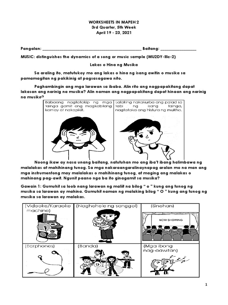 Worksheets in Mapeh 2 3rd Quarter Week 5 | PDF