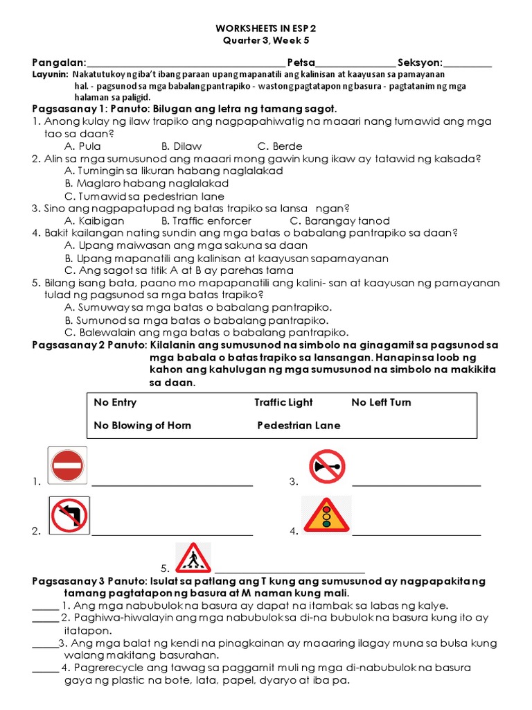 Worksheet W 5 ESP2 3rd QTR | PDF