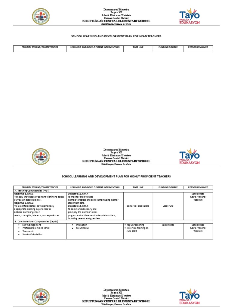 School Learning and Development Plan For Head Teachers | PDF | Learning | Teachers