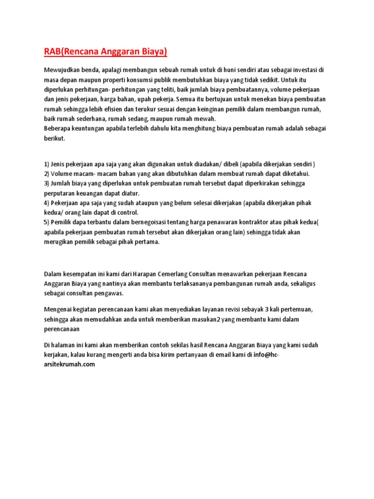 Contoh RAB Rumah Tinggal | PDF