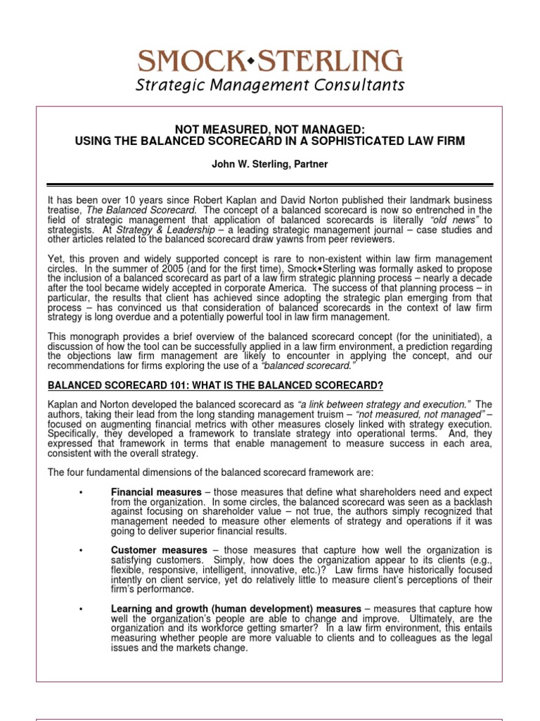 Balanced Scorecard For Law Firms | PDF | Strategic Management ...